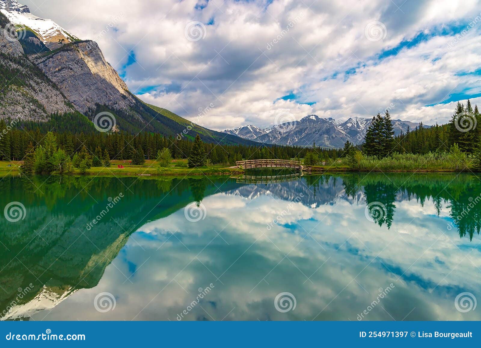 Panoramic Mountain Reflections at Cascade Ponds Stock Image - Image of ...