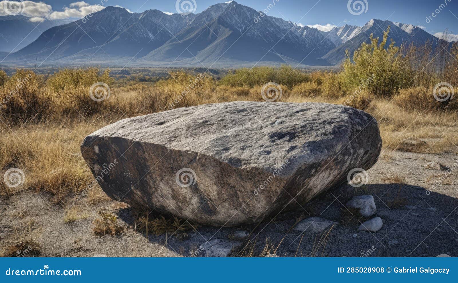 Panoramic View of the Mountains and Valleys with a Flat Stone Block in ...
