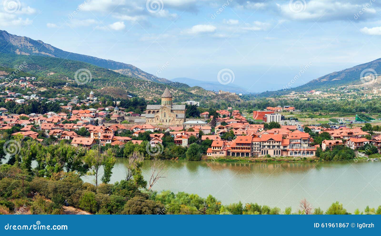 Panoramic View of Mtskheta, Georgia Stock Image - Image of river ...