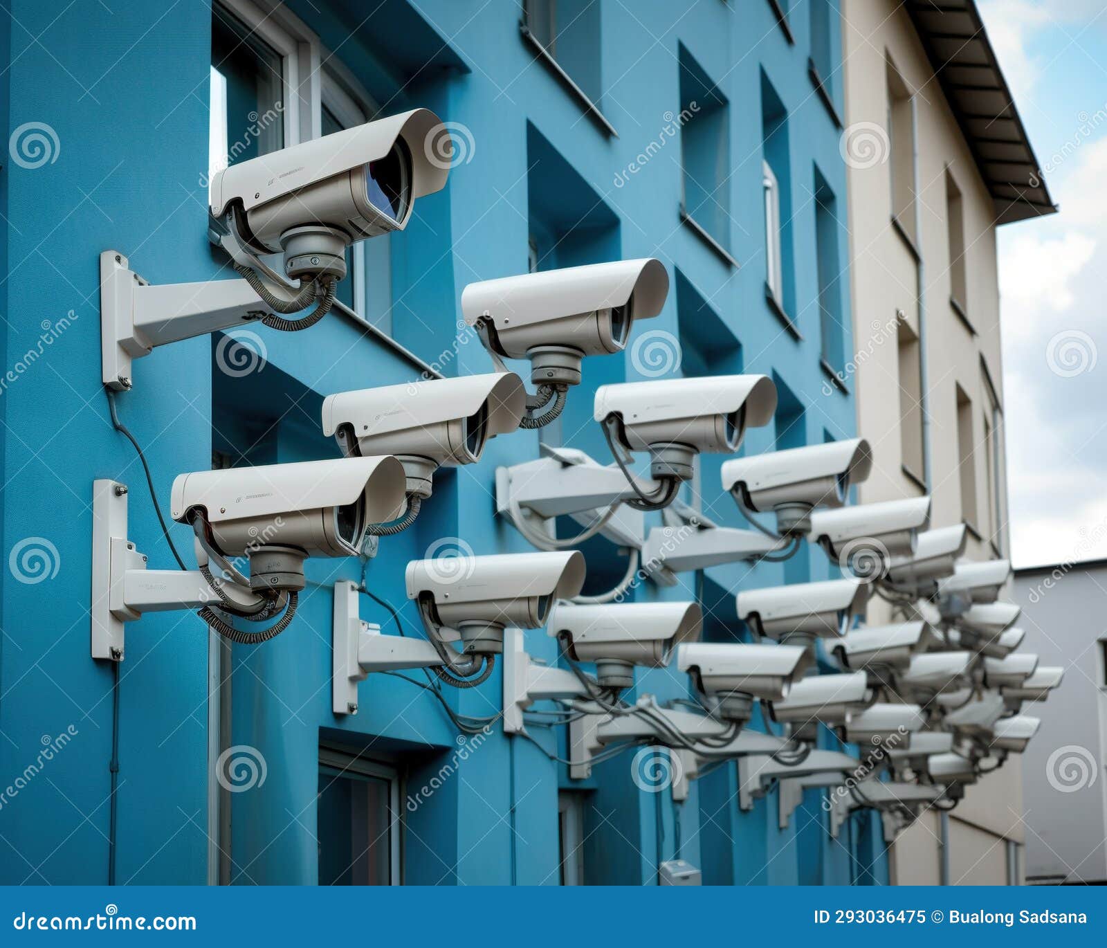 Panoramic View of Multiple Security Cameras on the Exterior of the ...