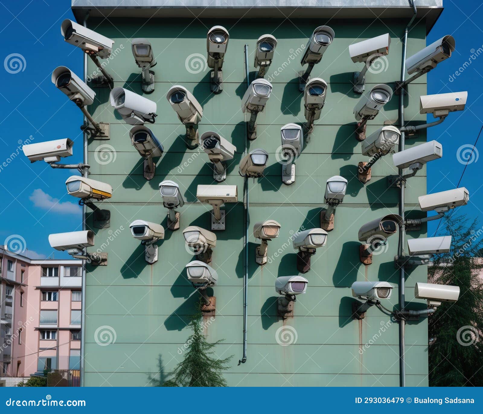 Panoramic View of Multiple Security Cameras on the Exterior of the ...