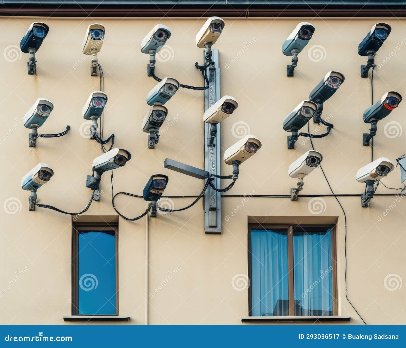 Panoramic View of Multiple Security Cameras on the Exterior of the ...