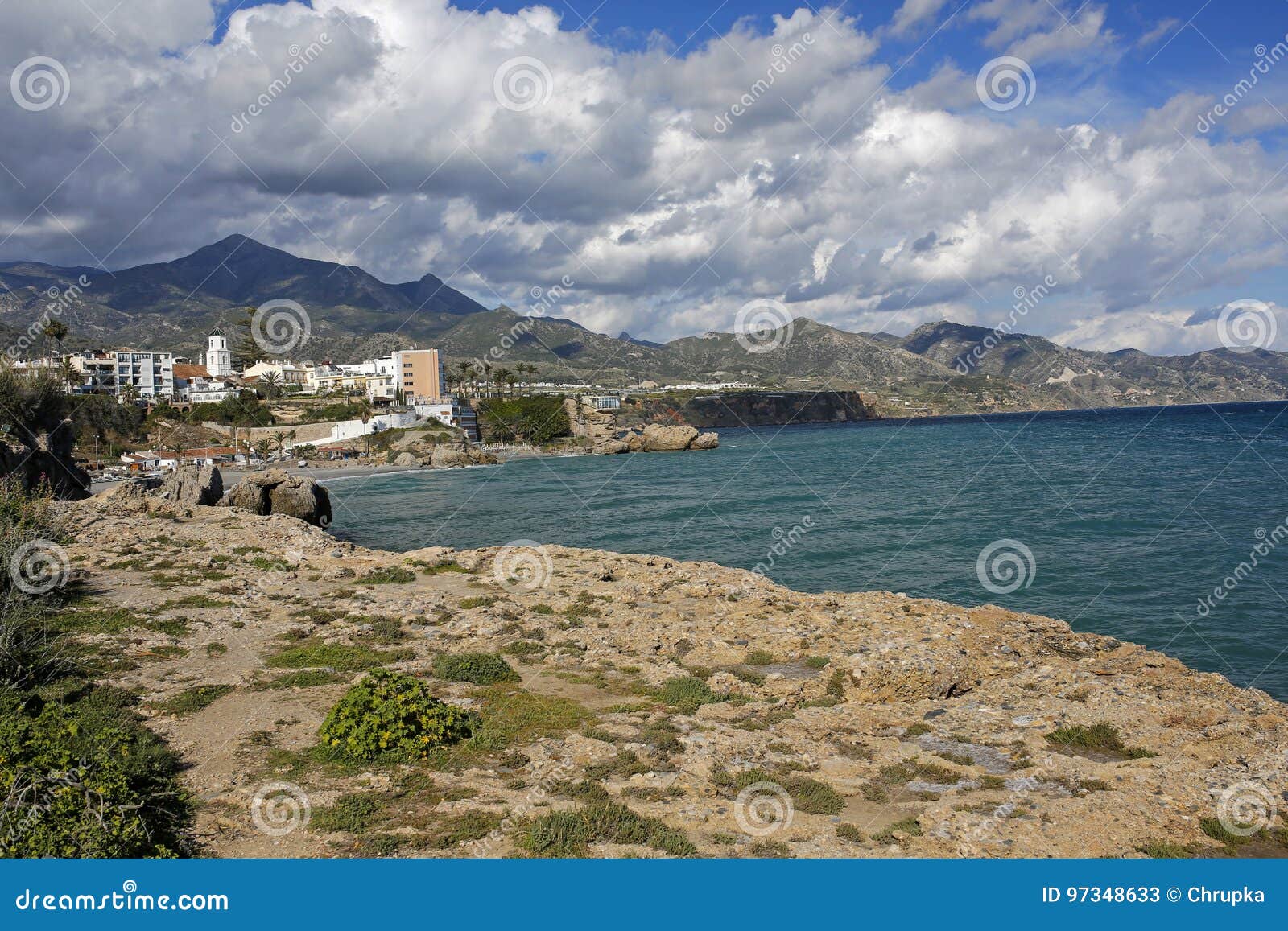 Panoramic View of Nerja, Famous Resort on Costa Del Sol, Spain Stock ...