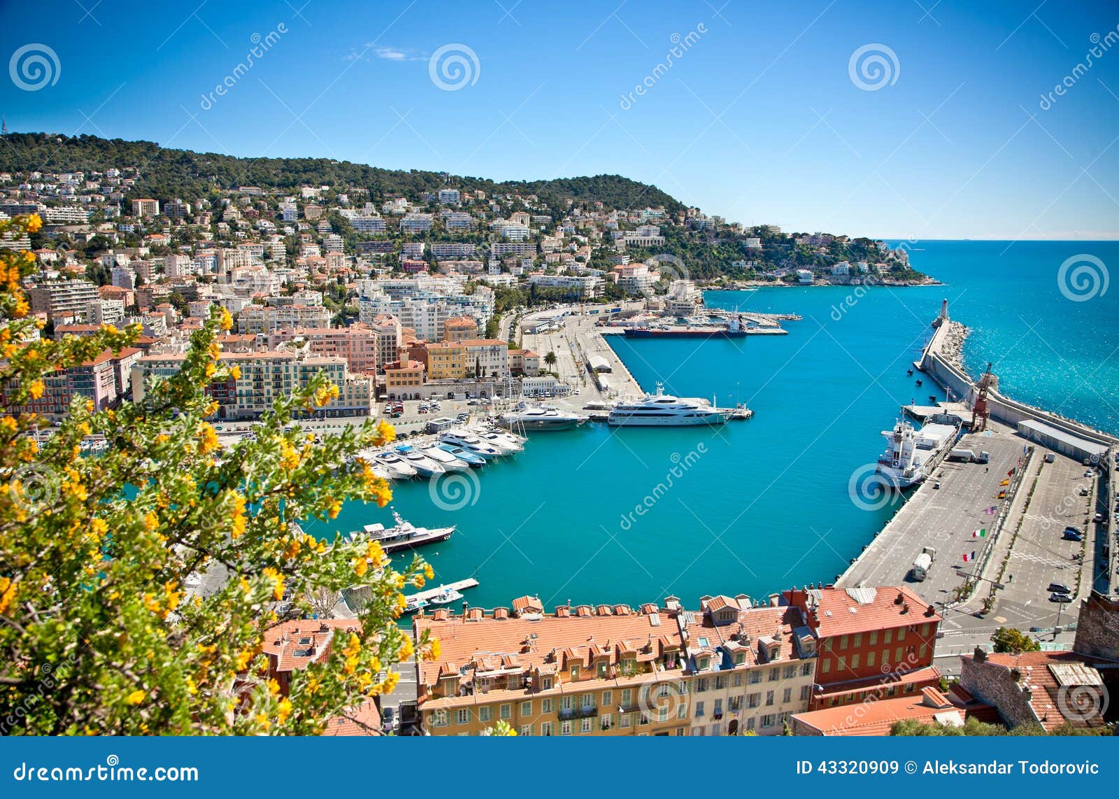 Panoramic View of Nice Harbour with Blue Sky. Stock Image - Image of ...