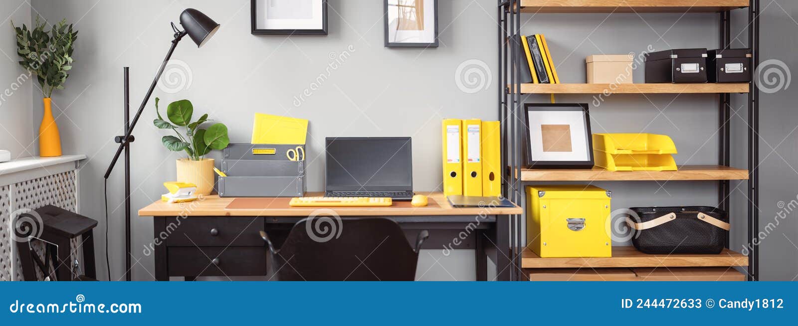 Panoramic View of the Office Workplace in Modern Style Stock Image ...