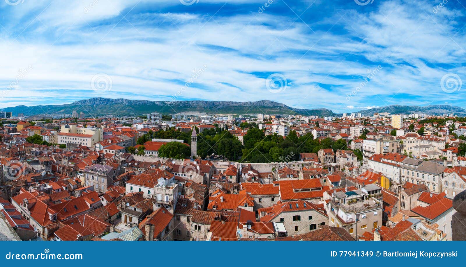 Panoramic View of Old Town Split Stock Image - Image of aerial, blue ...