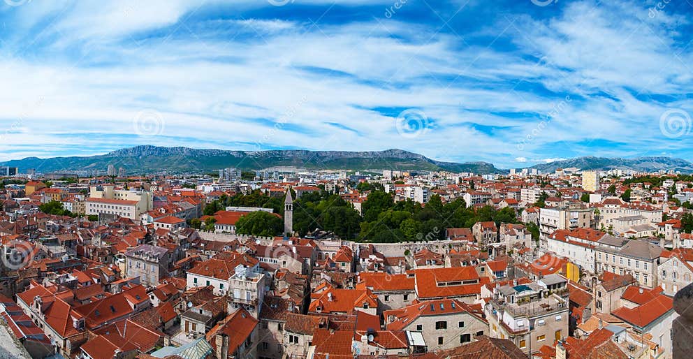 Panoramic View of Old Town Split Stock Image - Image of aerial, blue ...