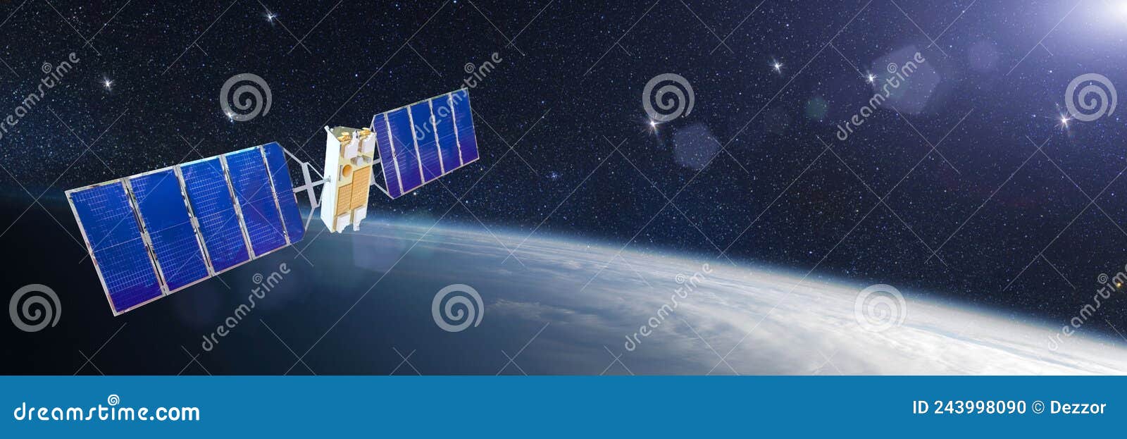 Panoramic View of Open Space and Earth Orbit with Communication ...