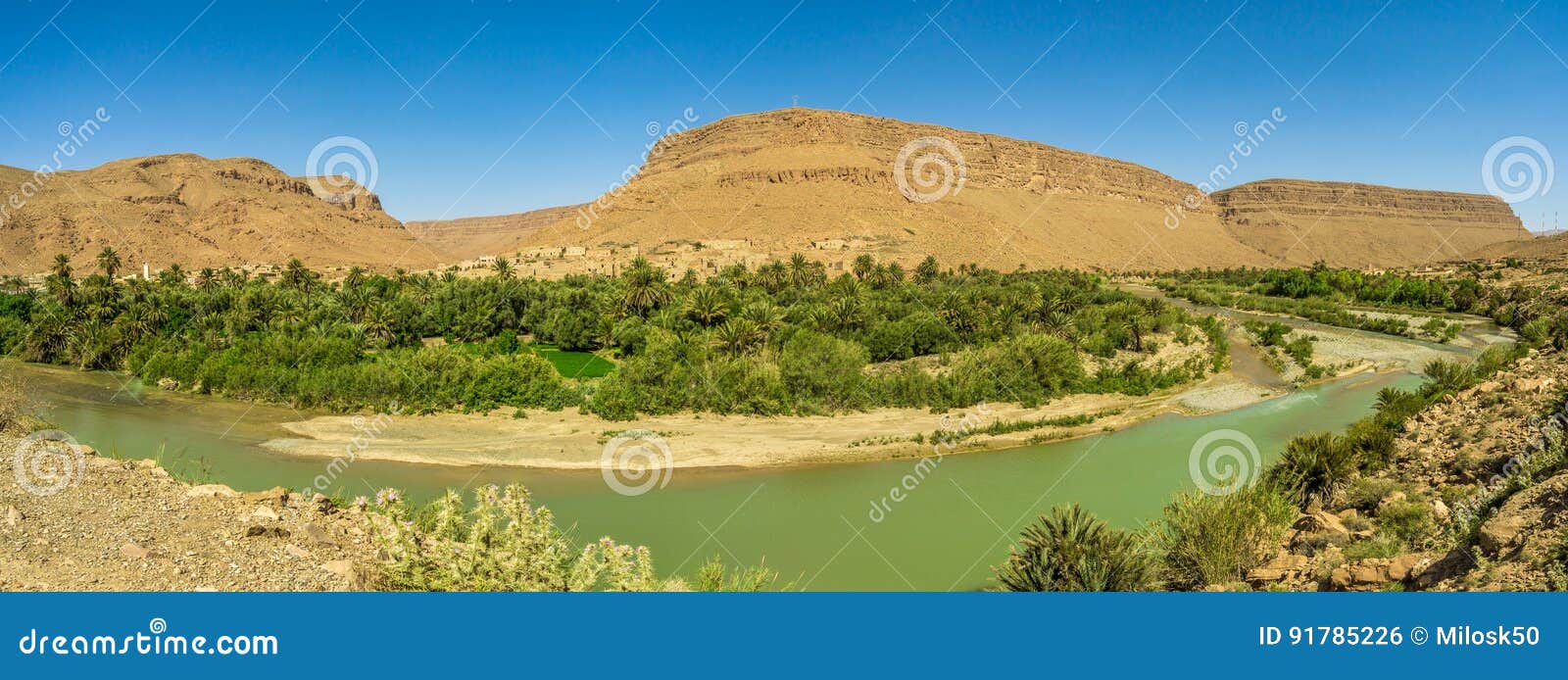Panoramic View at the Oued Ziz City with River Ziz , Morocco Stock ...