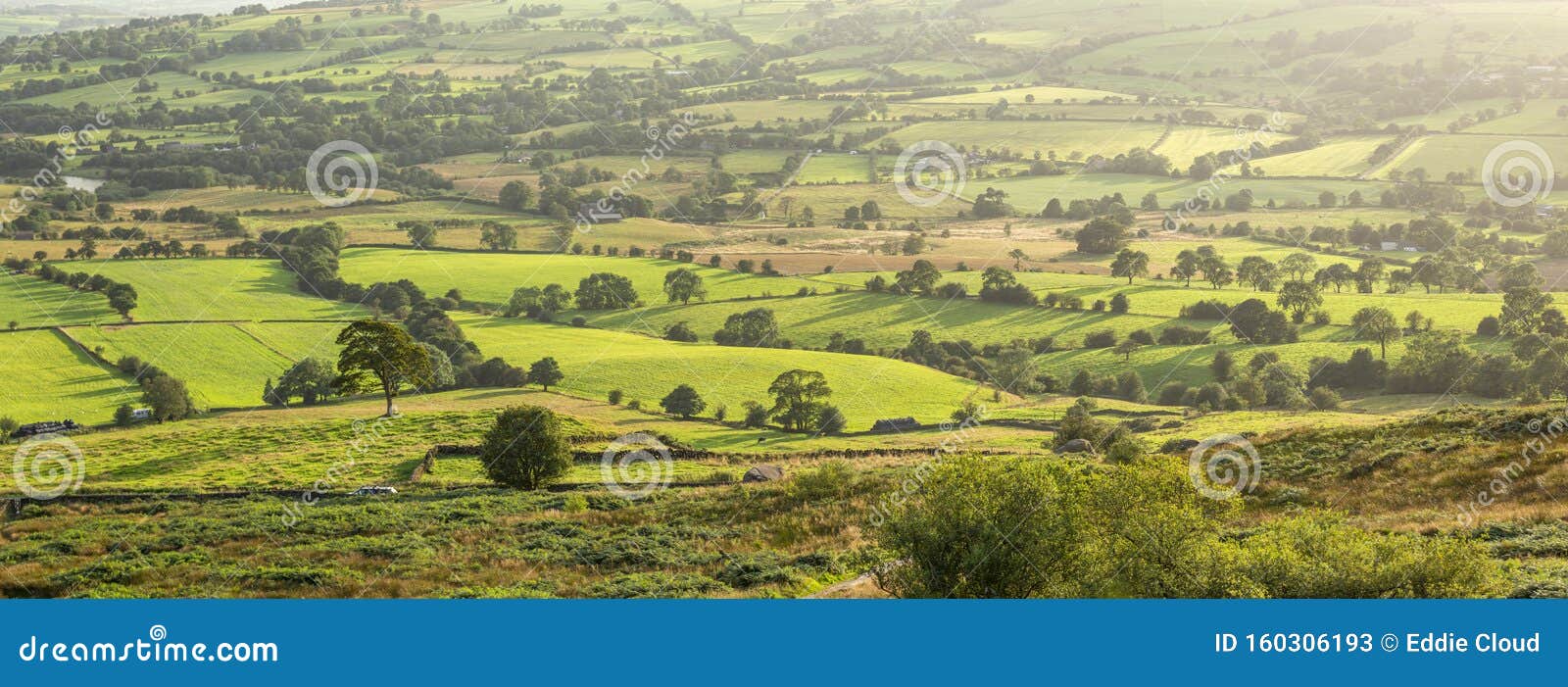 Panoramic View Over British Countryside Fields at Summer Stock Image ...