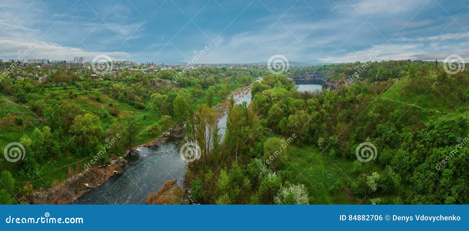 Panoramic View Over a Landscape of River and Forest Stock Photo - Image ...