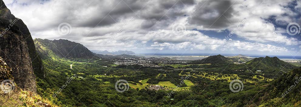 A Panoramic View from the Pali Lookout in Hawaii Stock Image - Image of ...