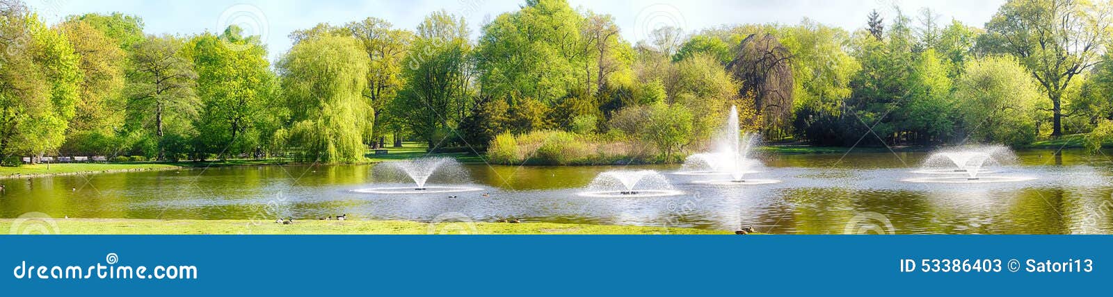 Panoramic view on park stock image. Image of fountain - 53386403