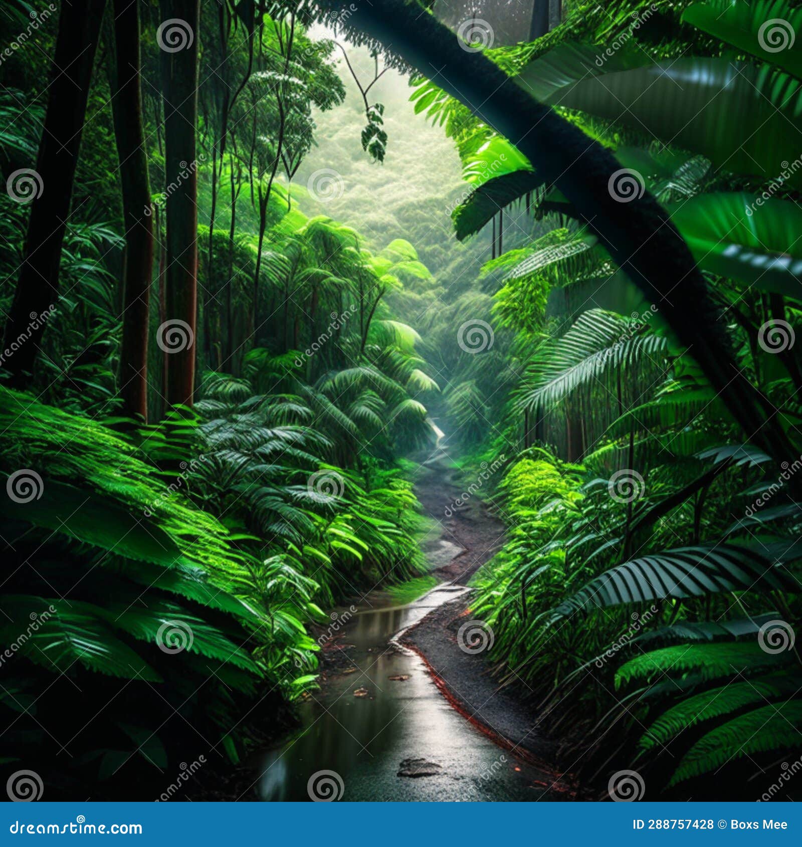 Panoramic View of a Path through a Lush Green Jungle. Generative AI ...