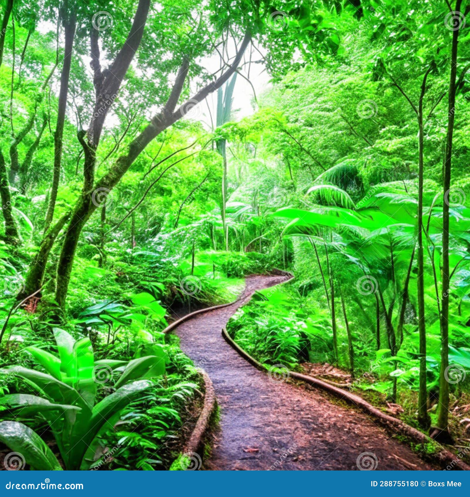 Panoramic View of a Pathway in a Tropical Rainforest. Generative AI ...