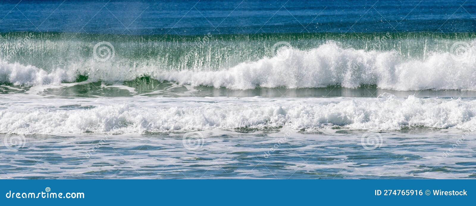 Panoramic View of a Peaceful Beach, with Rolling Waves of the Ocean ...