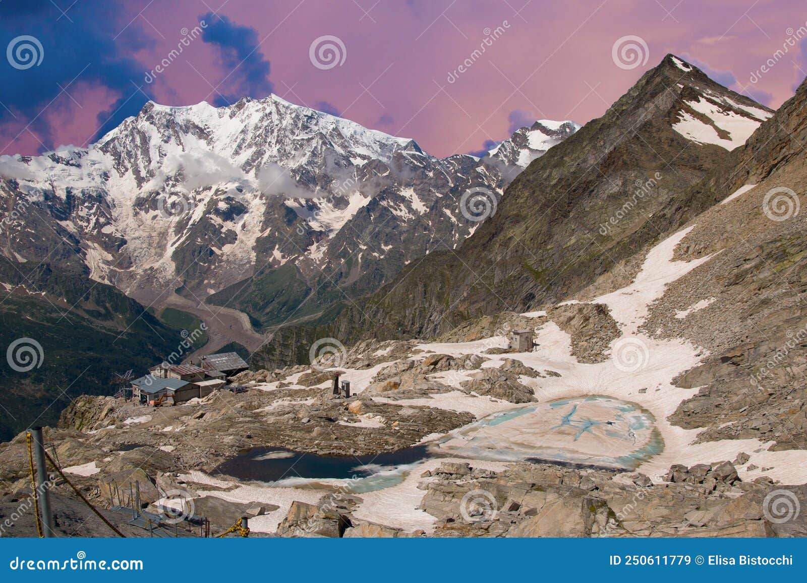Panoramic View of the Peak of Monte Rosa during Summer Sunset Stock ...