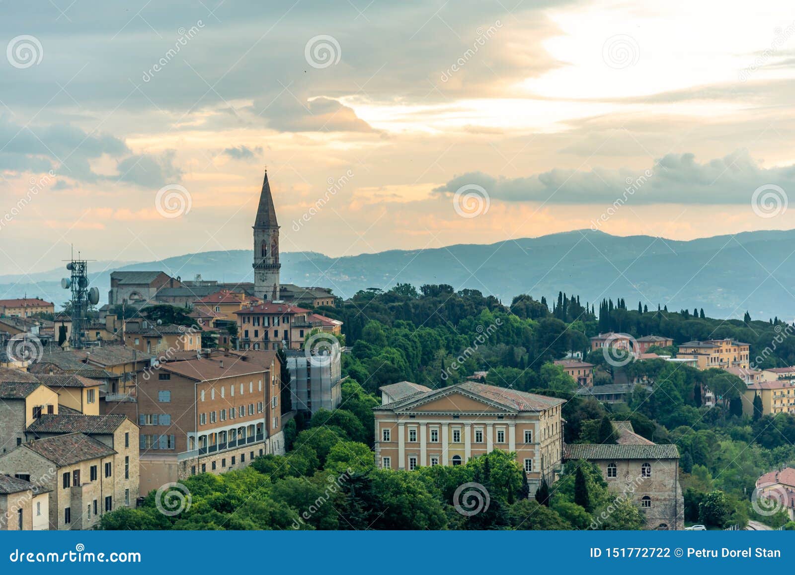 Panoramic View of Perugia Italy, on a Summer Evening Stock Photo ...