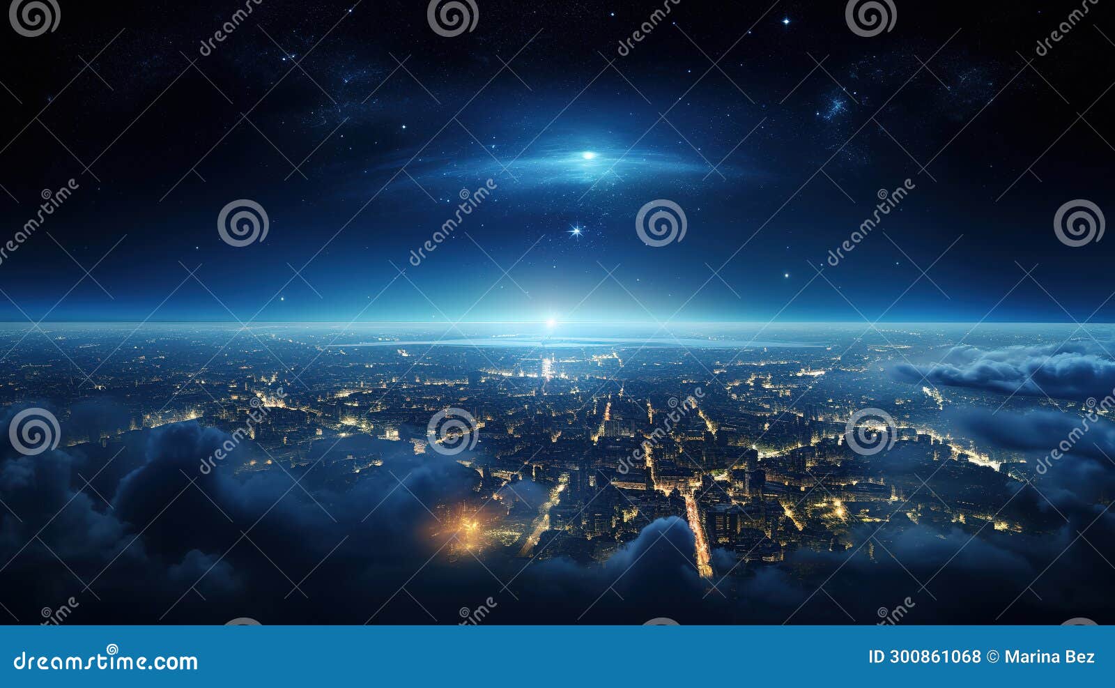 Panoramic View of Planet Earth with Lights at Night Stock Photo - Image ...