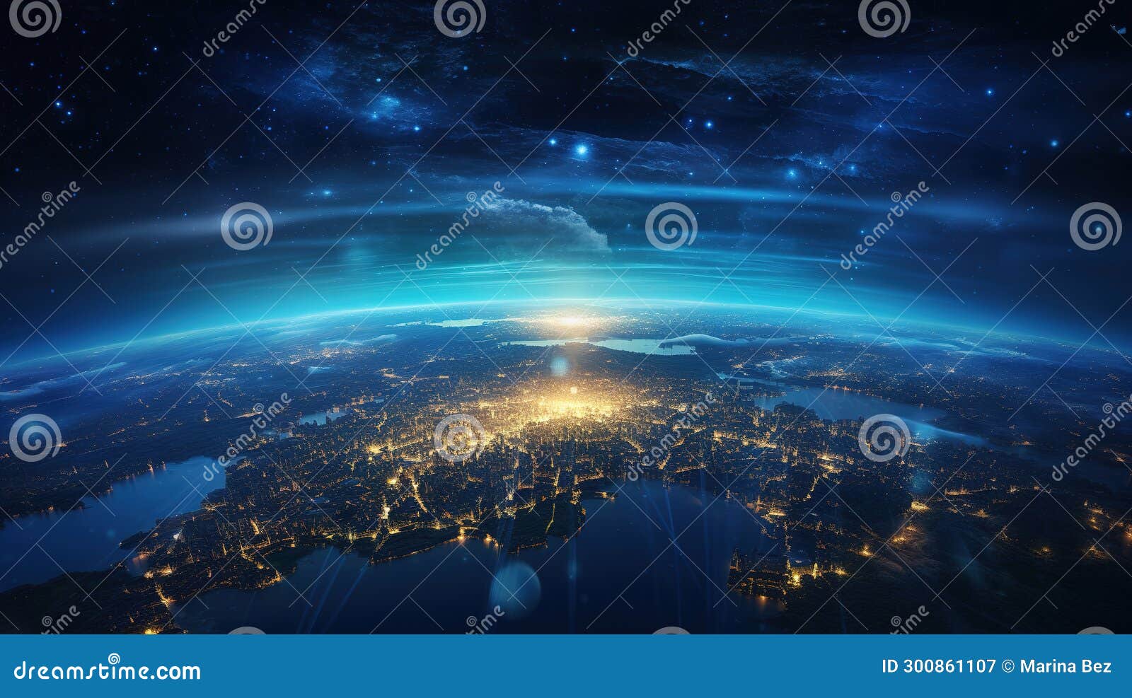 Panoramic View of Planet Earth with Lights at Night Stock Image - Image ...
