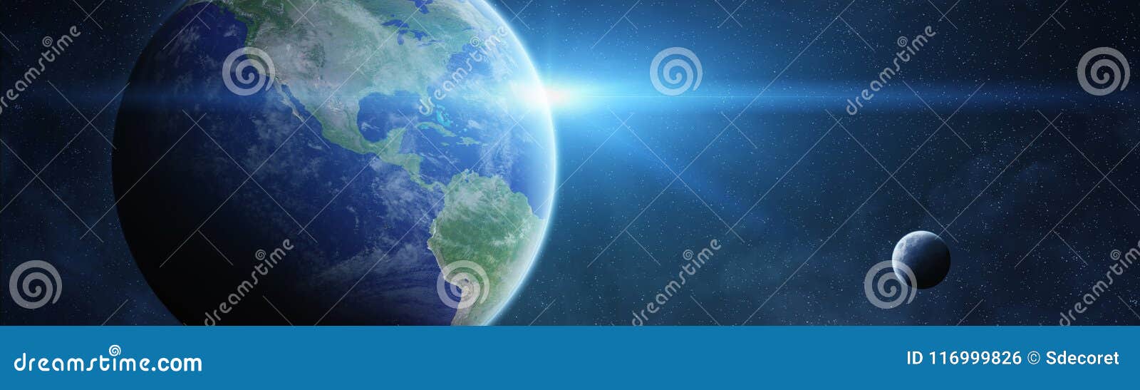 Panoramic View of Planet Earth with the Moon 3D Rendering Elements of ...