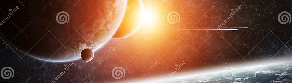 Panoramic View of Planets in Distant Solar System 3D Rendering E Stock ...