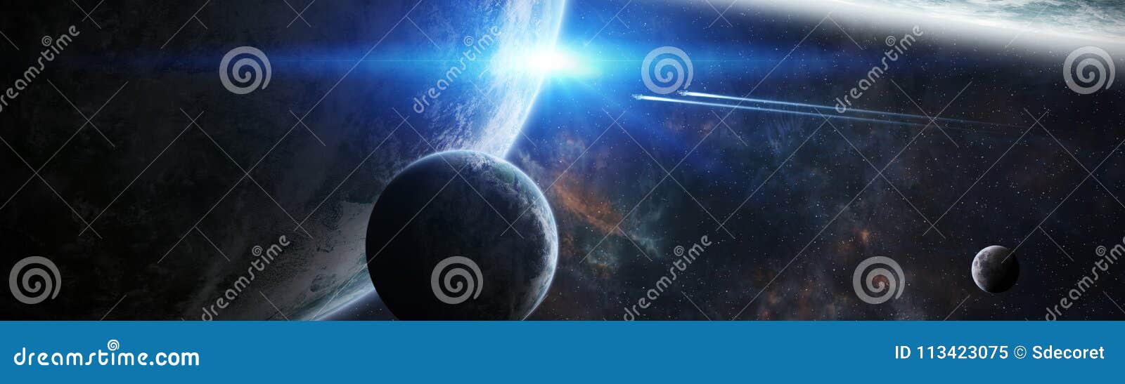 Panoramic View of Planets in Distant Solar System 3D Rendering E Stock ...