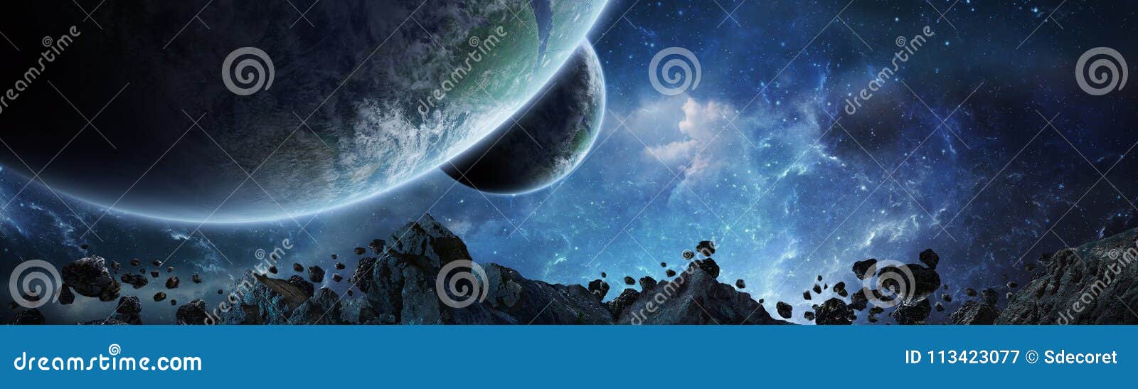 Panoramic View of Planets in Distant Solar System 3D Rendering E Stock ...