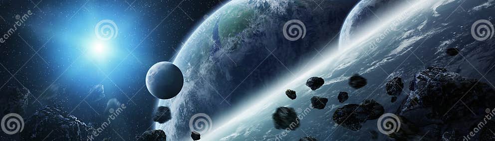 Panoramic View of Planets in Distant Solar System 3D Rendering E Stock ...