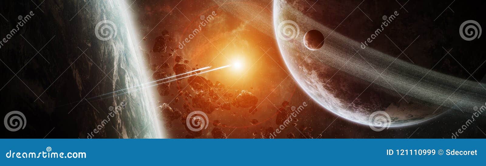 Panoramic View of Planets in Distant Solar System 3D Rendering E Stock ...