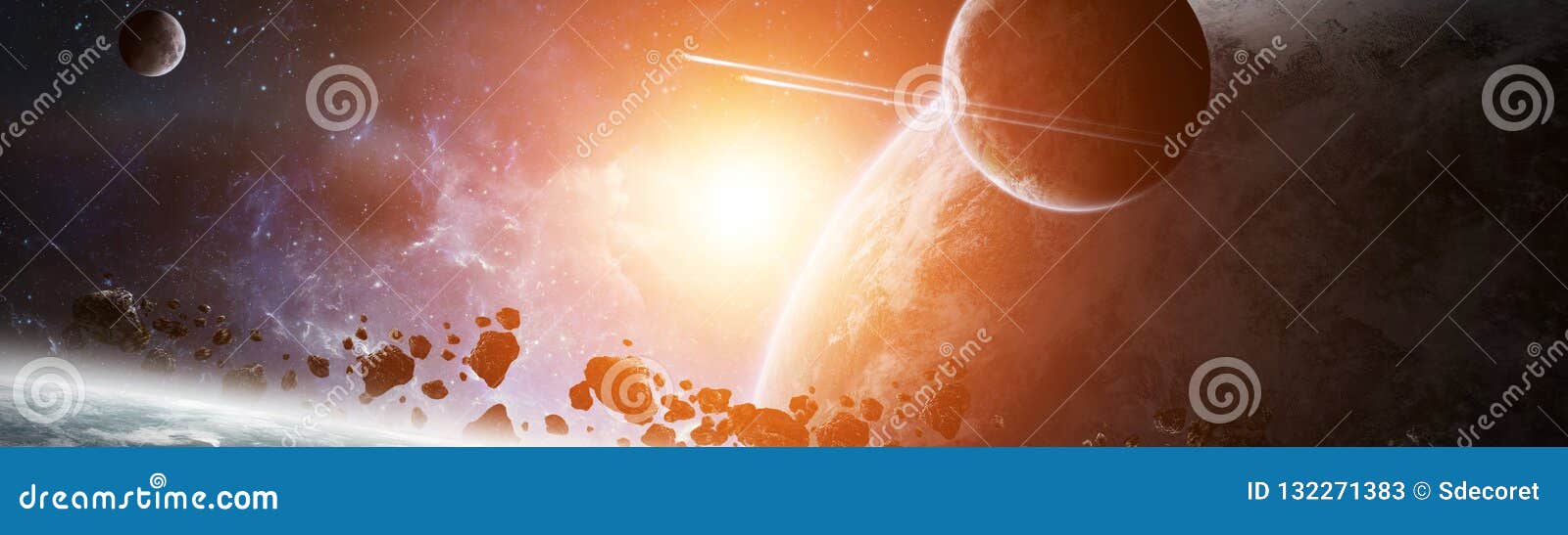 Panoramic View of Planets in Distant Solar System 3D Rendering E Stock ...