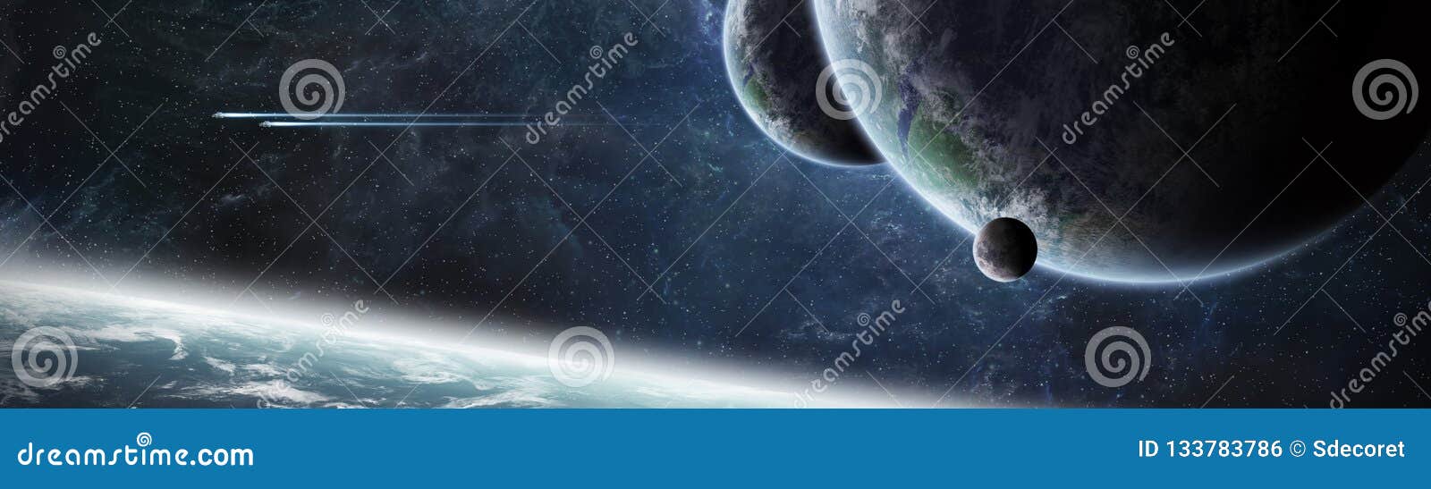 Panoramic View of Planets in Distant Solar System 3D Rendering E Stock ...