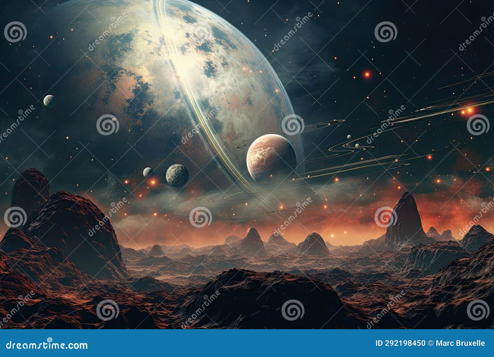 Panoramic View of Planets in Distant Solar System - Generative AI Stock ...