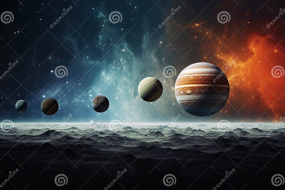Panoramic View of Planets in Distant Solar System - Generative AI Stock ...