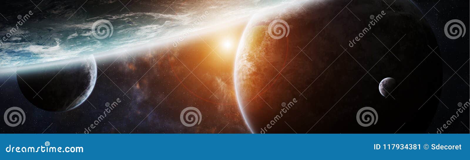 Panoramic View of Planets in Distant Solar System 3D Rendering E Stock ...