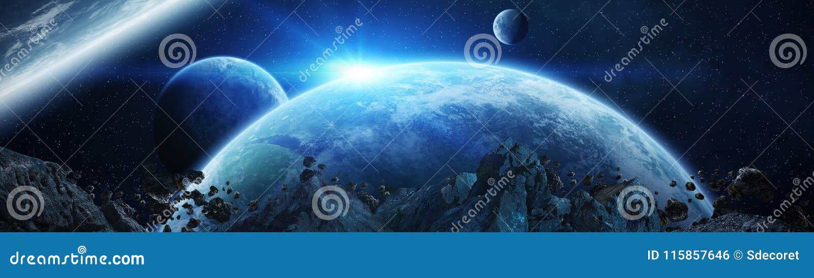 Panoramic View of Planets in Distant Solar System 3D Rendering E Stock ...