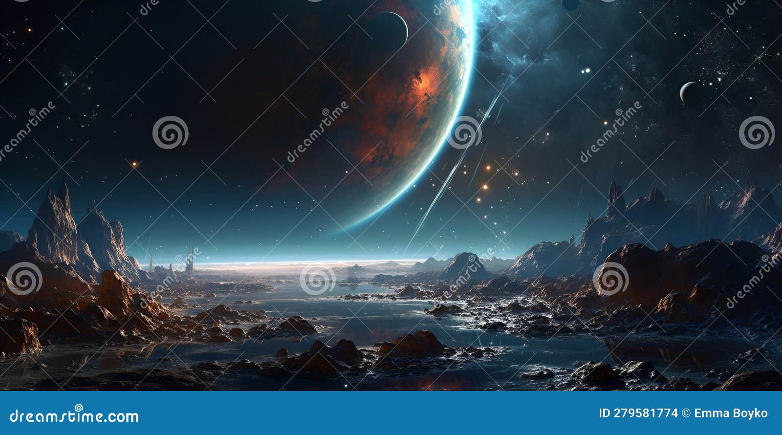 Panoramic View of the Planets in the Distant Solar System in Space ...