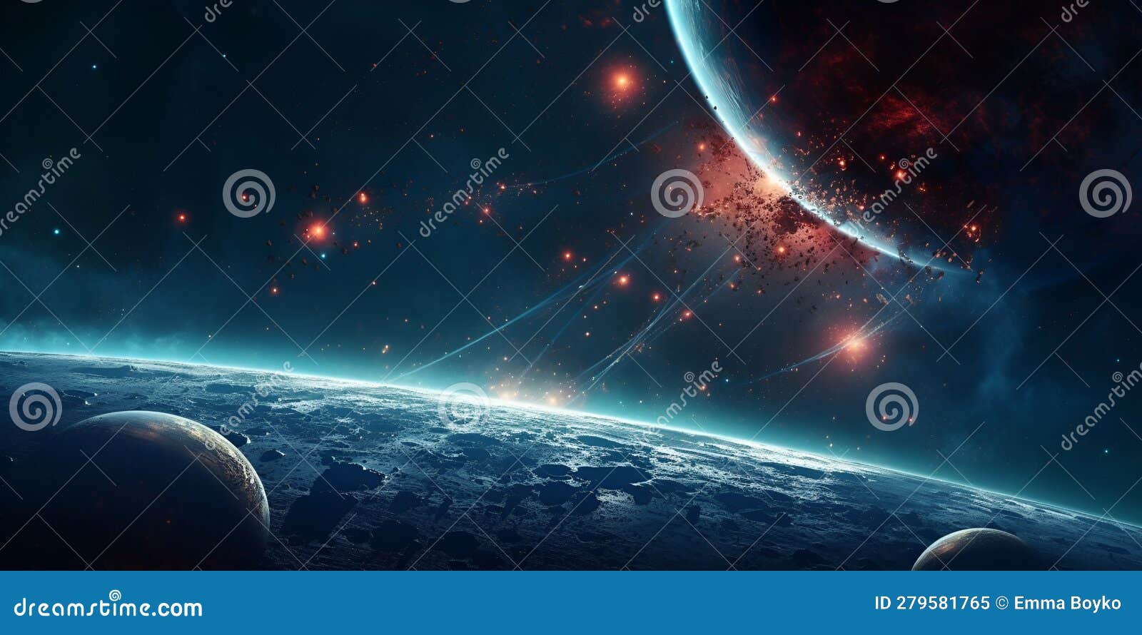 Panoramic View of the Planets in the Distant Solar System in Space ...