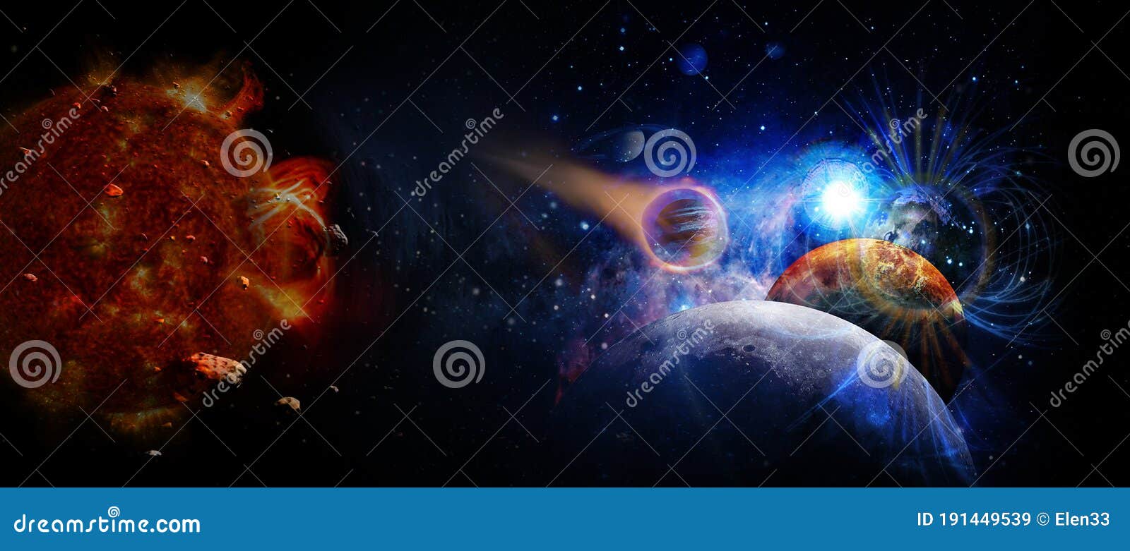 Panoramic View of Planets in Distant Solar System in Space. Stock Image ...