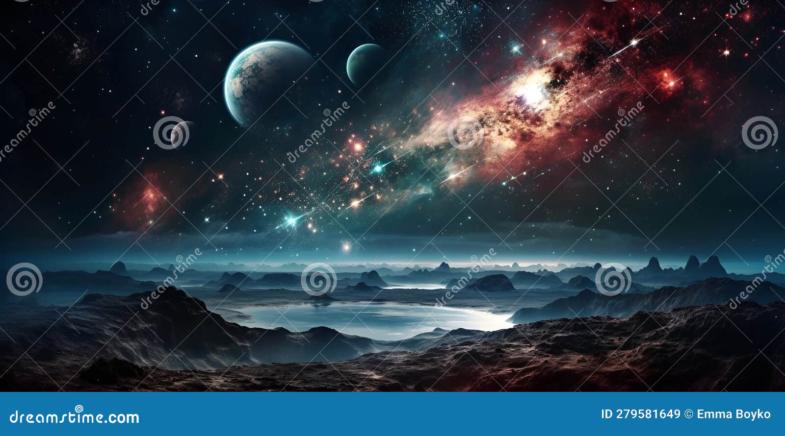 Panoramic View of the Planets in the Distant Solar System in Space ...