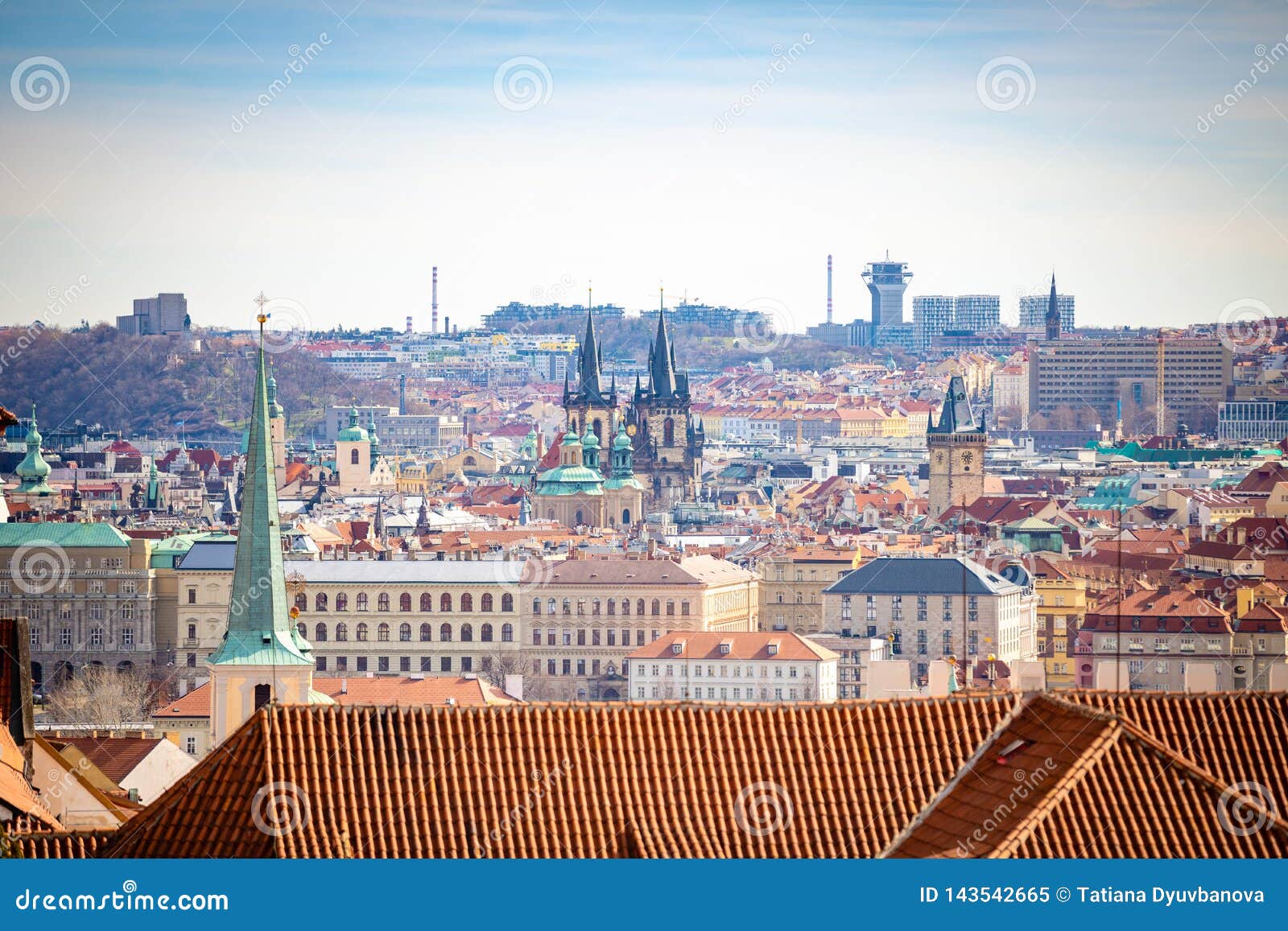 Panoramic View of Prague in Sunny Spring Time Stock Image - Image of ...