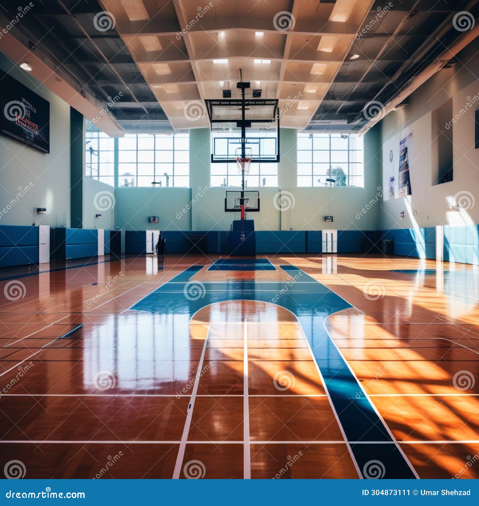A Panoramic View of a Professional Basketball Court during a Quiet ...