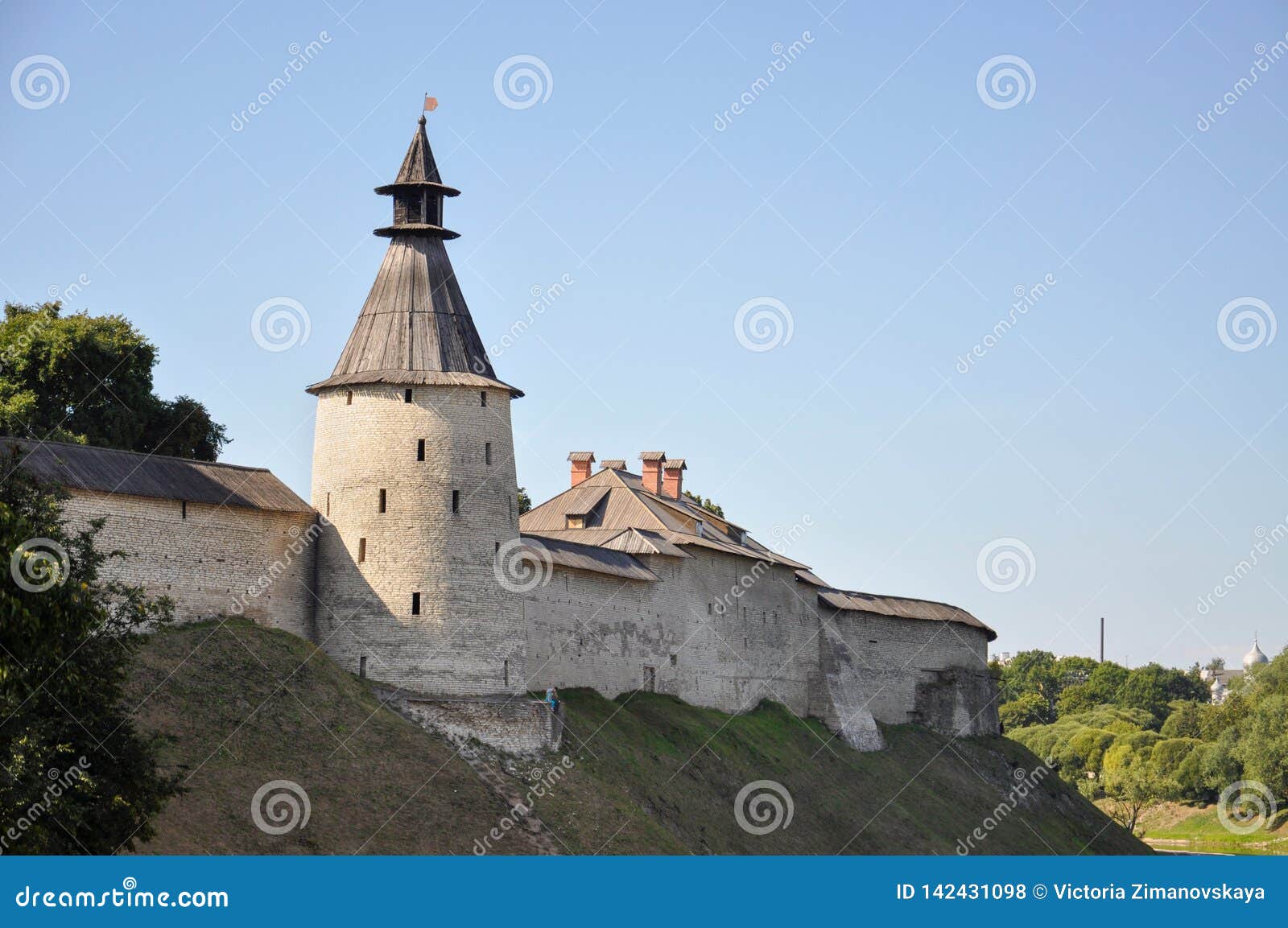 Panoramic View of Pskov Krom and the Pskov River on August Summer Day ...