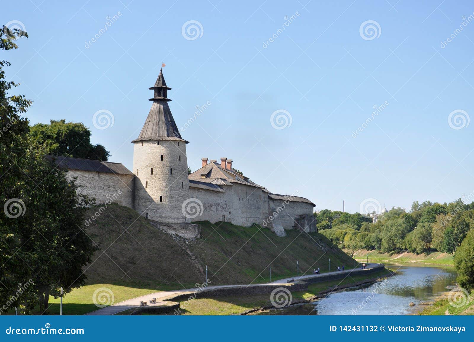 Panoramic View of Pskov Krom and the Pskov River on August Summer Day ...