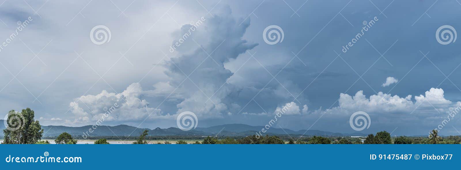 Panoramic View of Rain Clouds with Landscape Stock Image - Image of ...