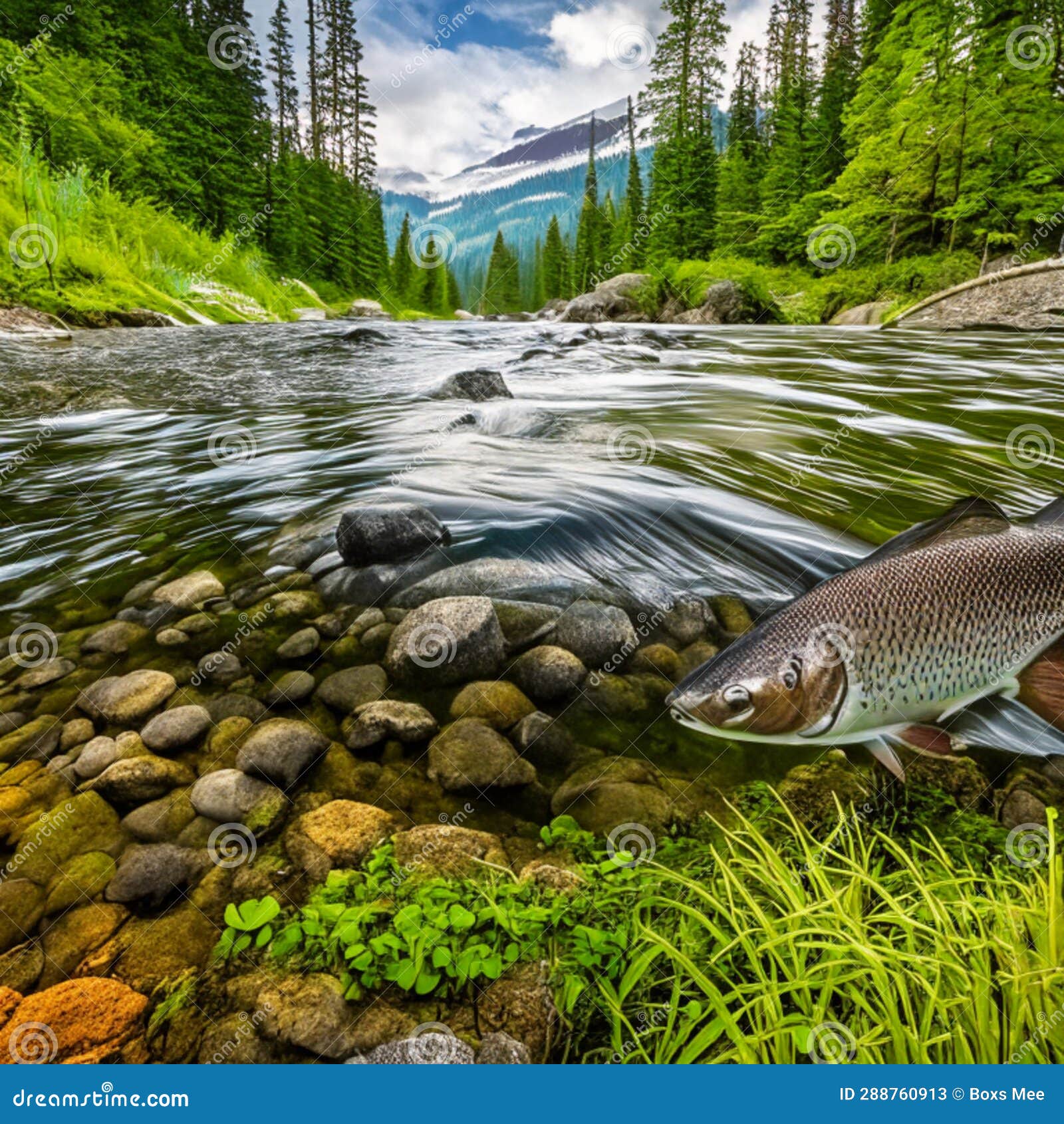 Panoramic View of a Rainbow Trout in the Middle of a Mountain Stream AI ...