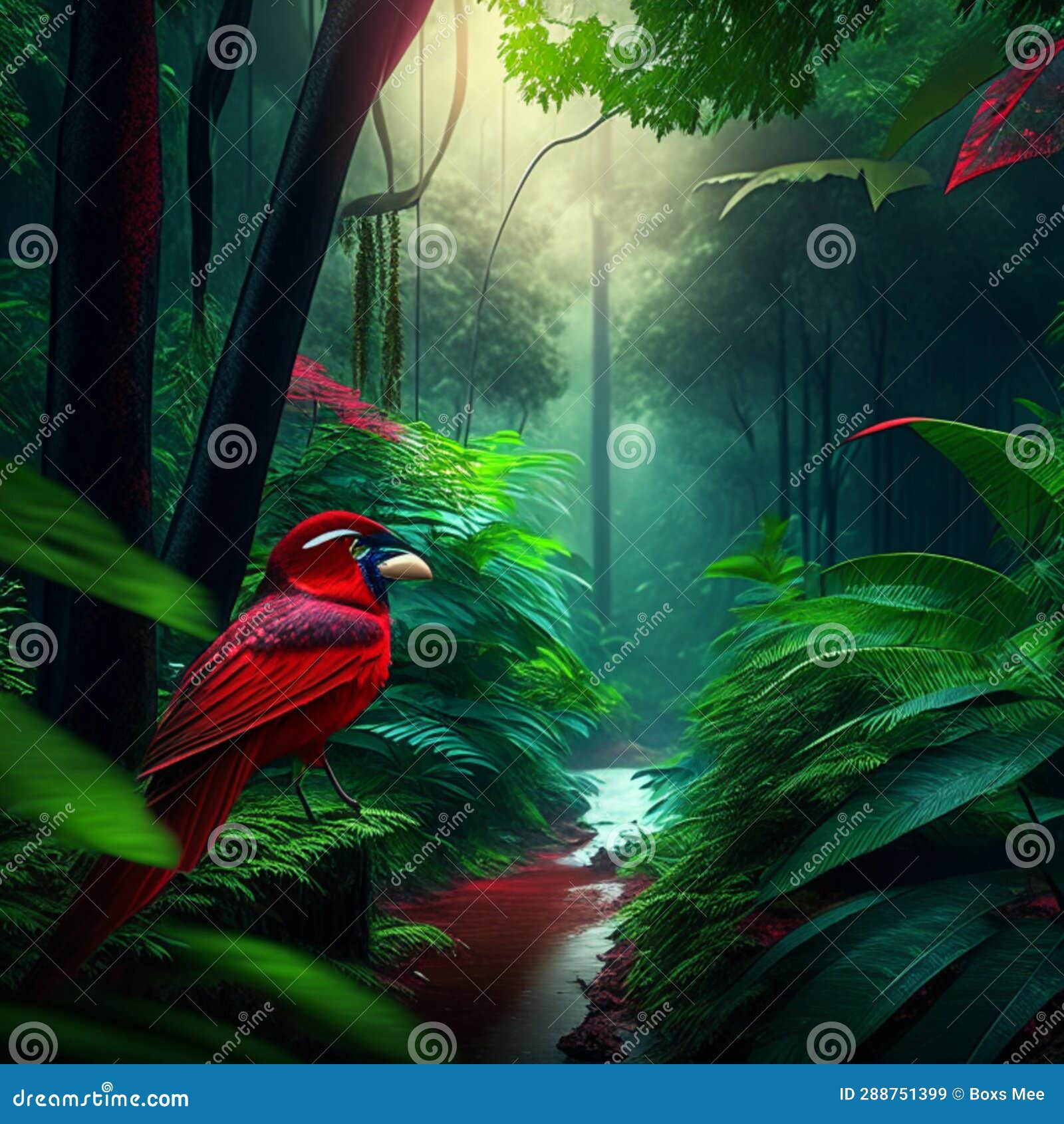 Panoramic View of a Red Cardinal Bird in a Rainforest. Generative AI ...