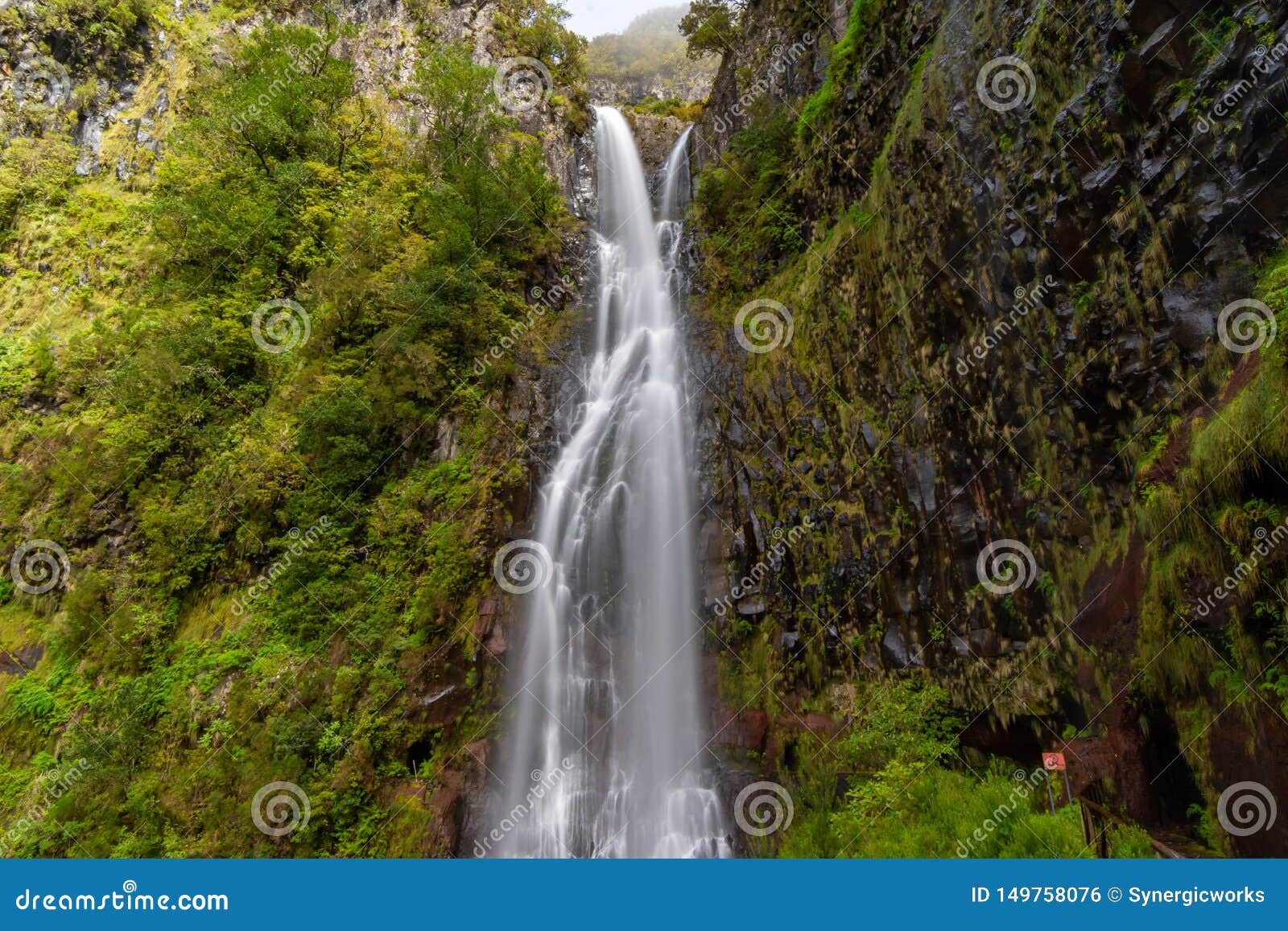 Panoramic View of Risco Waterfall, Madeira, Portugal Stock Photo ...
