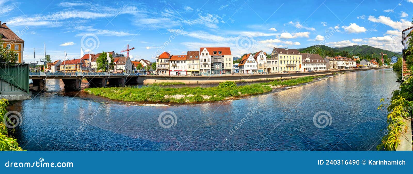 Panoramic View of River Murg an Buildings in Gernbach, Black Forest ...