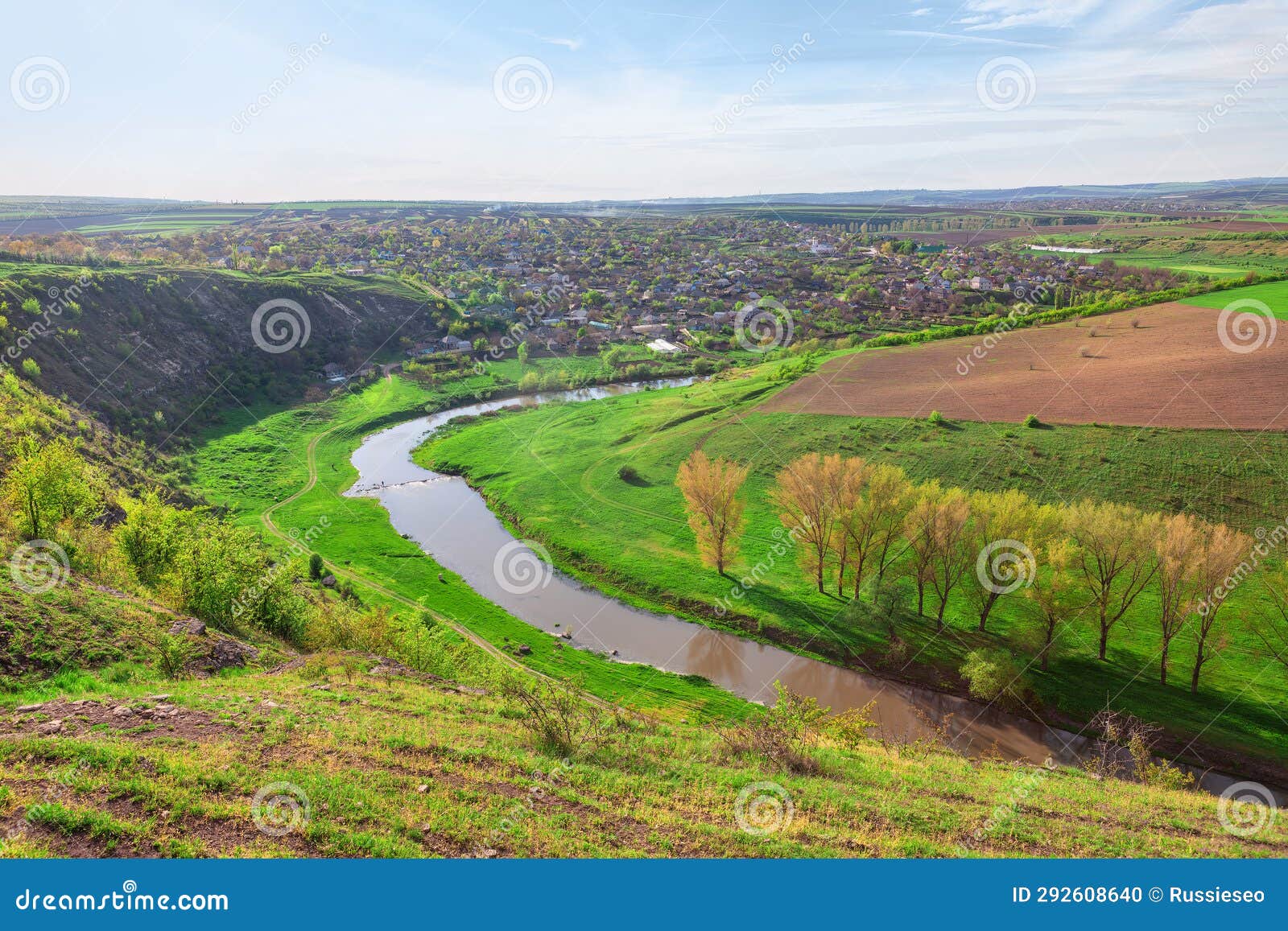 Panoramic View of the River and Village Stock Photo - Image of summer ...